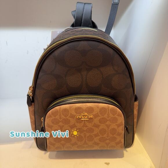 Coach | Bags | Nwt Coach Court Backpack In Blocked Signature Canvas ...